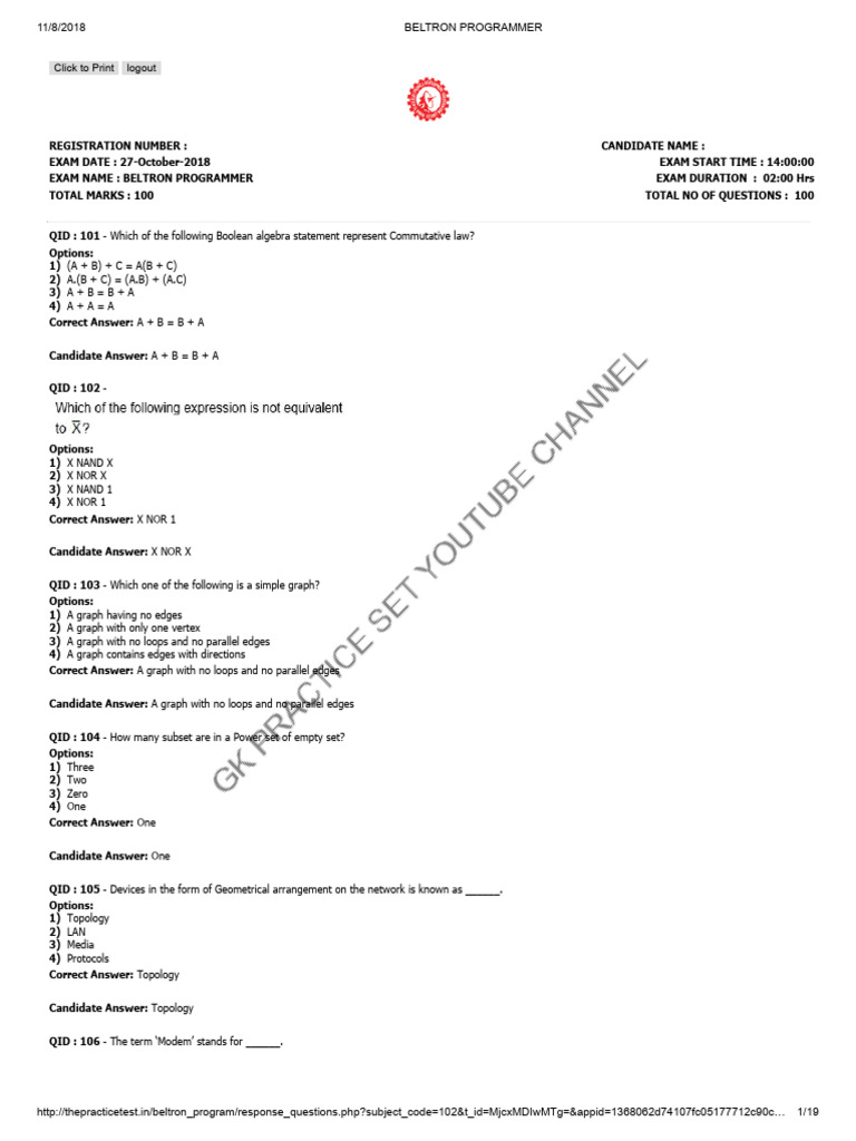 Beltron Previous Year Question 2018 | PDF | Databases | World Wide Web