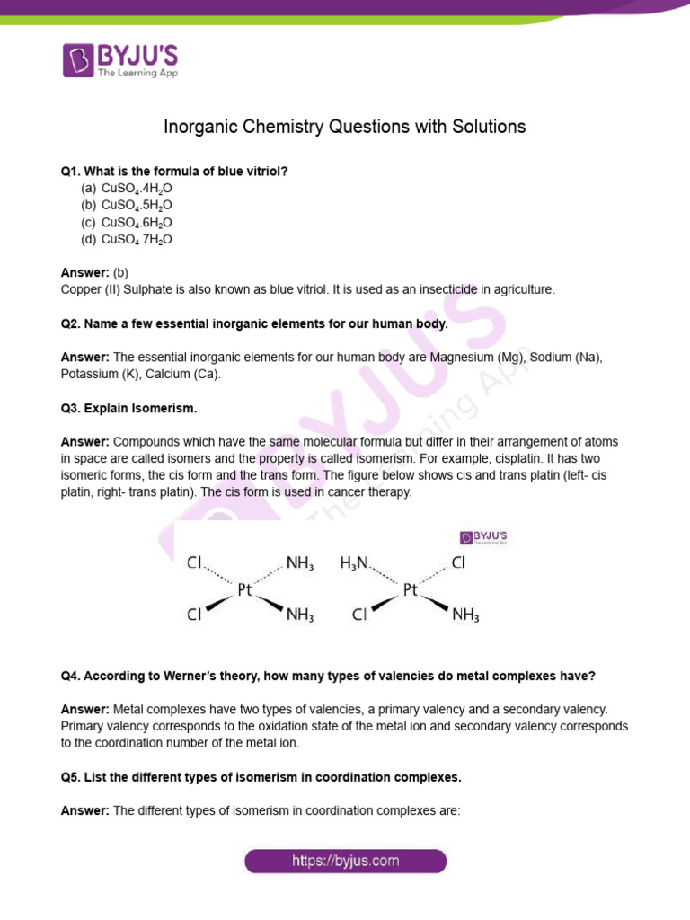 Inorganic Chemistry Q&A Guide | PDF | Coordination Complex | Acid