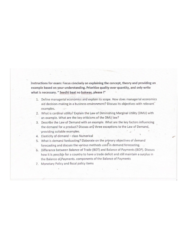 Important Questions - Economics | PDF
