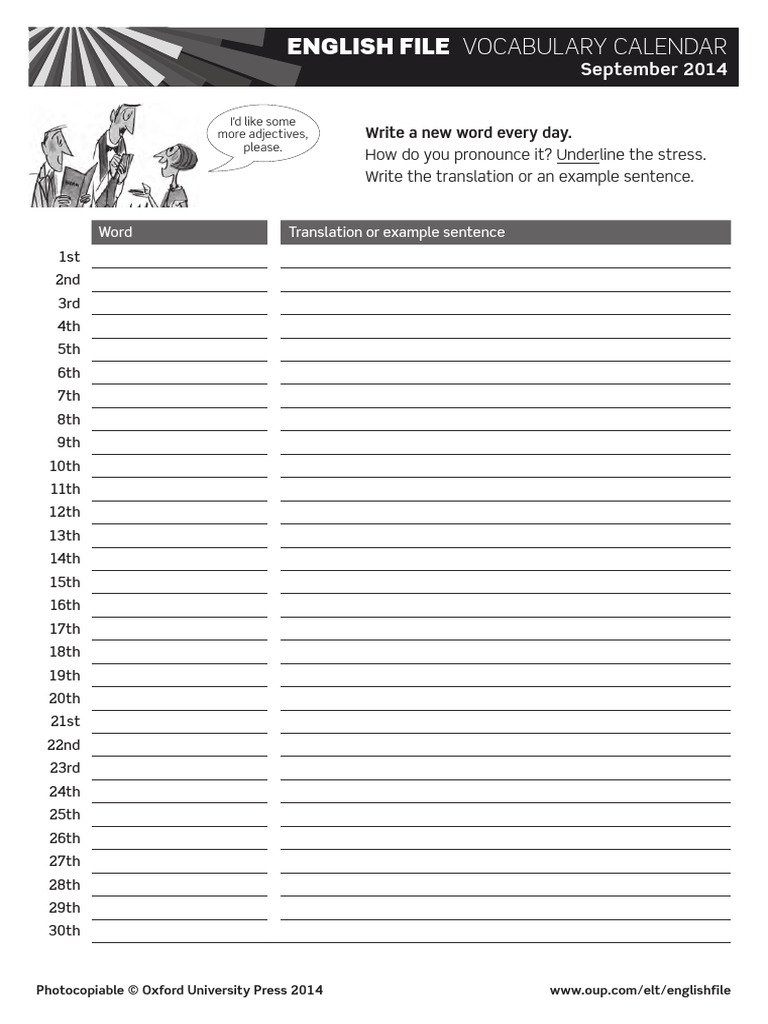 Vocabulary Calendar (For Writting) | PDF