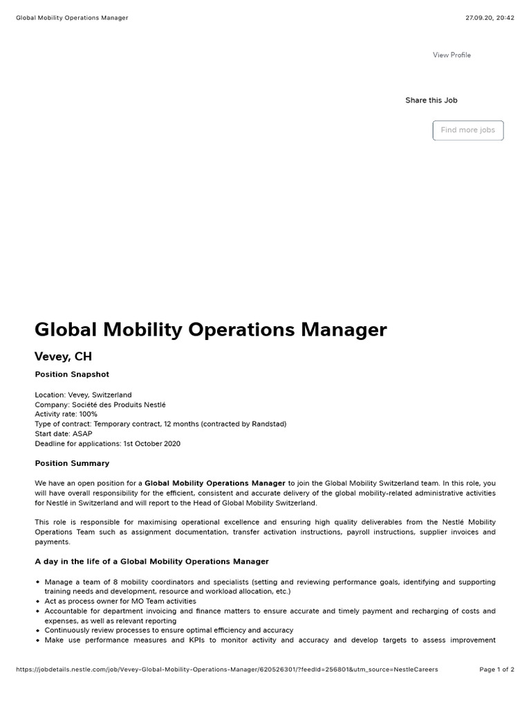 Global Mobility Operations Manager | PDF | Nestlé | Business