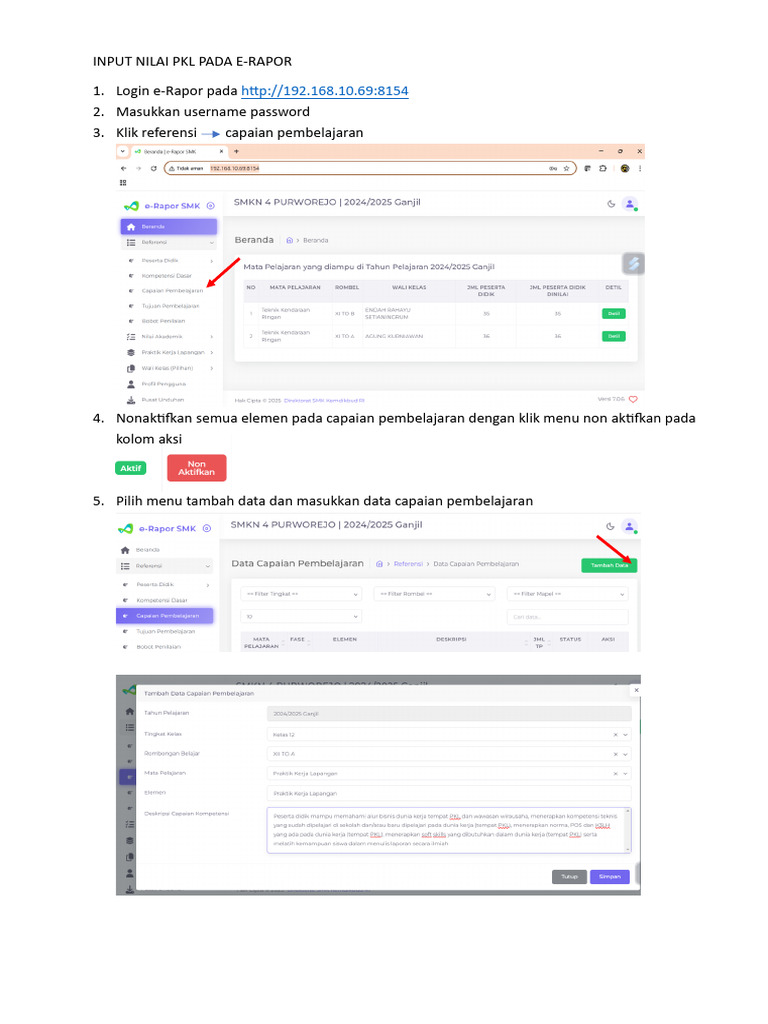 Input Nilai PKL Pada Erapor | PDF