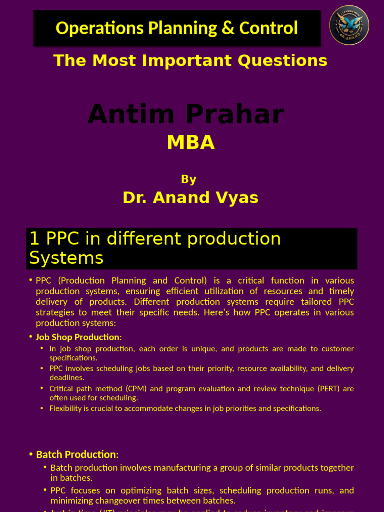 Antim Prahar Operations Planning Control 2025 2 | PDF | Enterprise Resource Planning | Lean ...