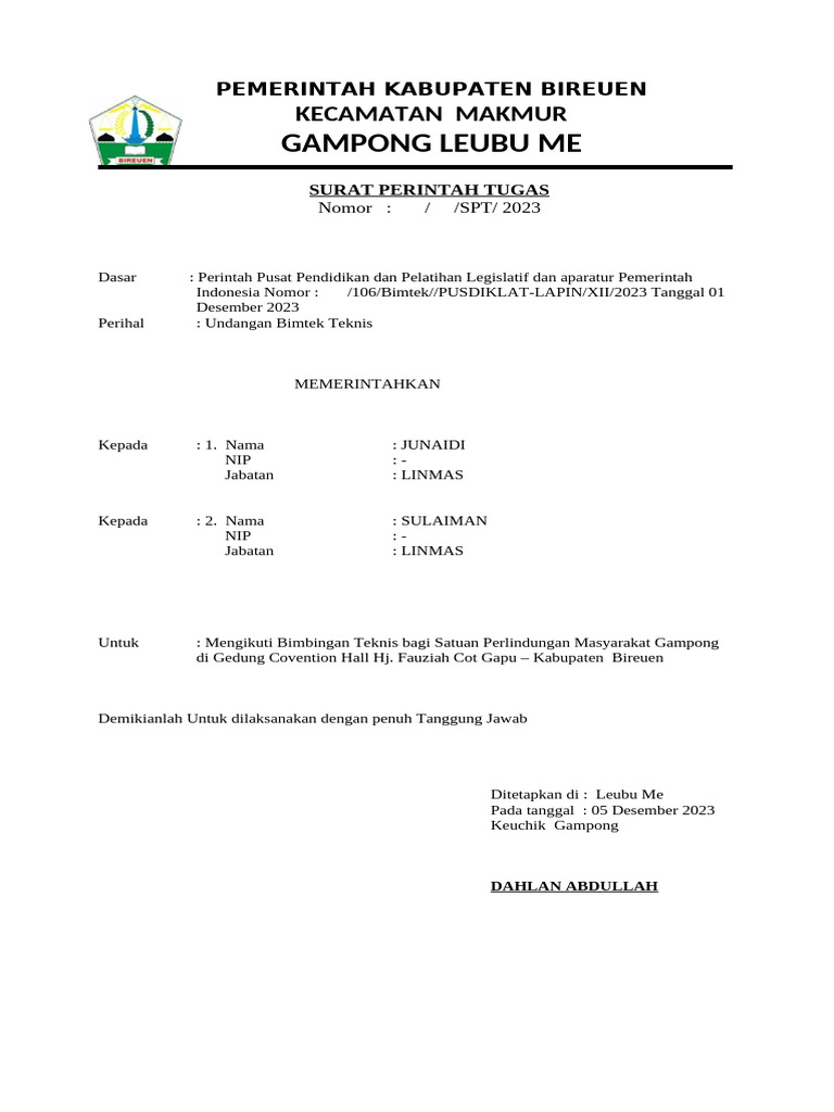 Gampong Leubu Me: Kecamatan Makmur | PDF