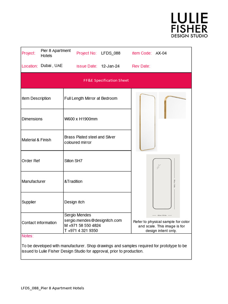 FF&E Specs for Dubai Pier 8 Hotels | PDF