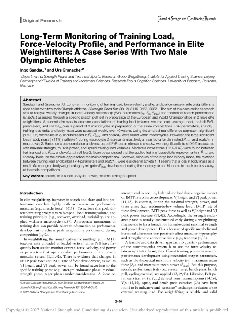 Monitoring Training Load in Elite Weightlifters | PDF | Strength ...