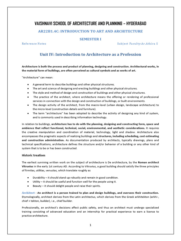 IAA Reference Notes - Unit 4 | PDF | Architect | Drawing