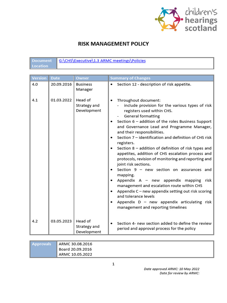 Risk Management Policy 4 2 Updated Approved 20231605 | PDF | Risk ...