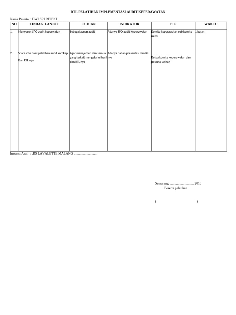 Form RTL Pelatihan | PDF