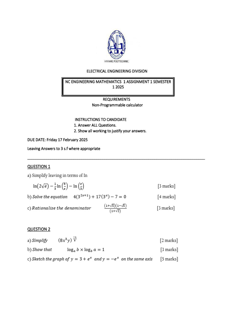 Engineering Maths 1 Assignnment 1 2025 | PDF