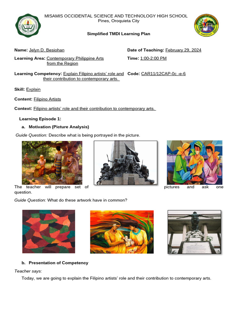CPAR Simplified TMDI Learning Plan | PDF | Paintings | The Arts