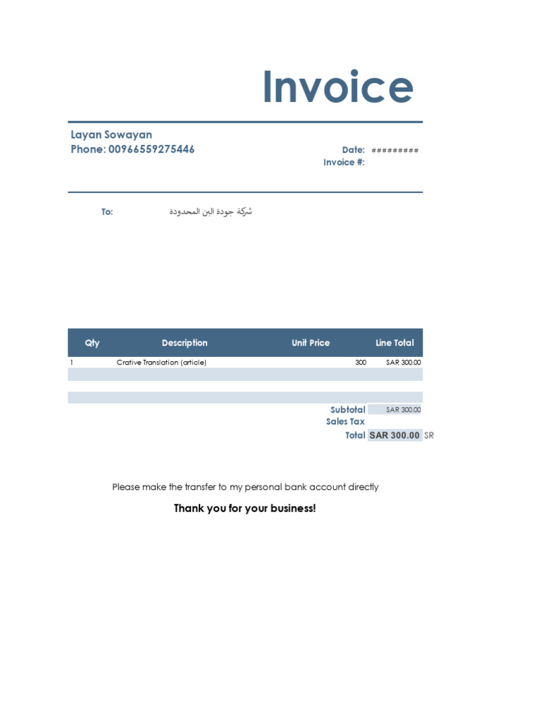 Invoice for Translation Service | PDF