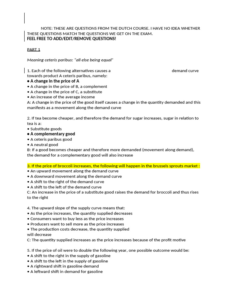 Exam Questions | PDF | Elasticity (Economics) | Demand