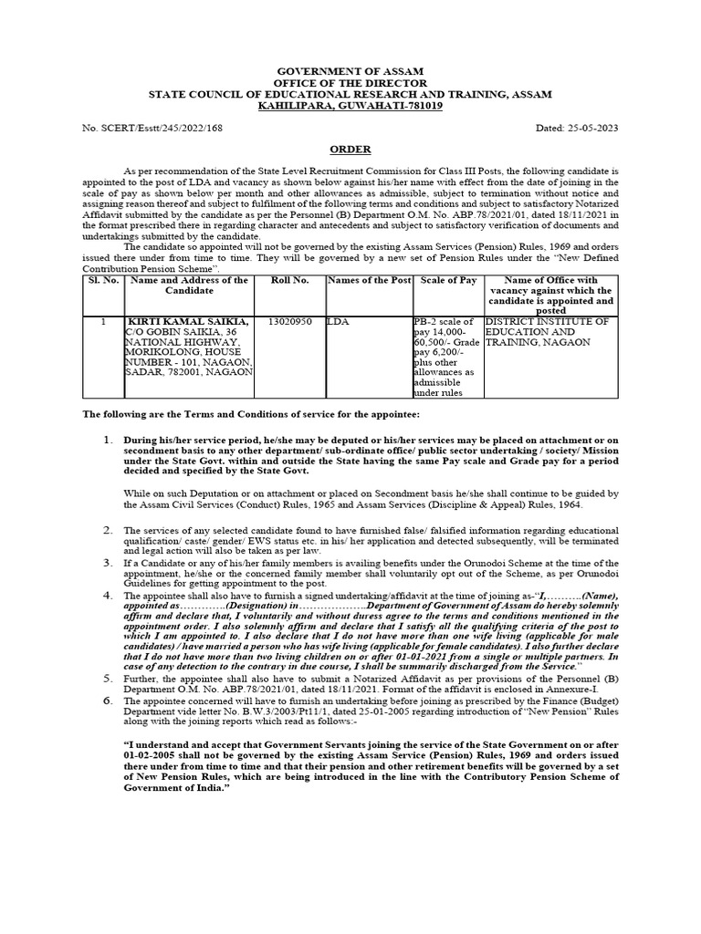 ADRE Grade 4 Appointment Letter 2023 | PDF | Government | Justice