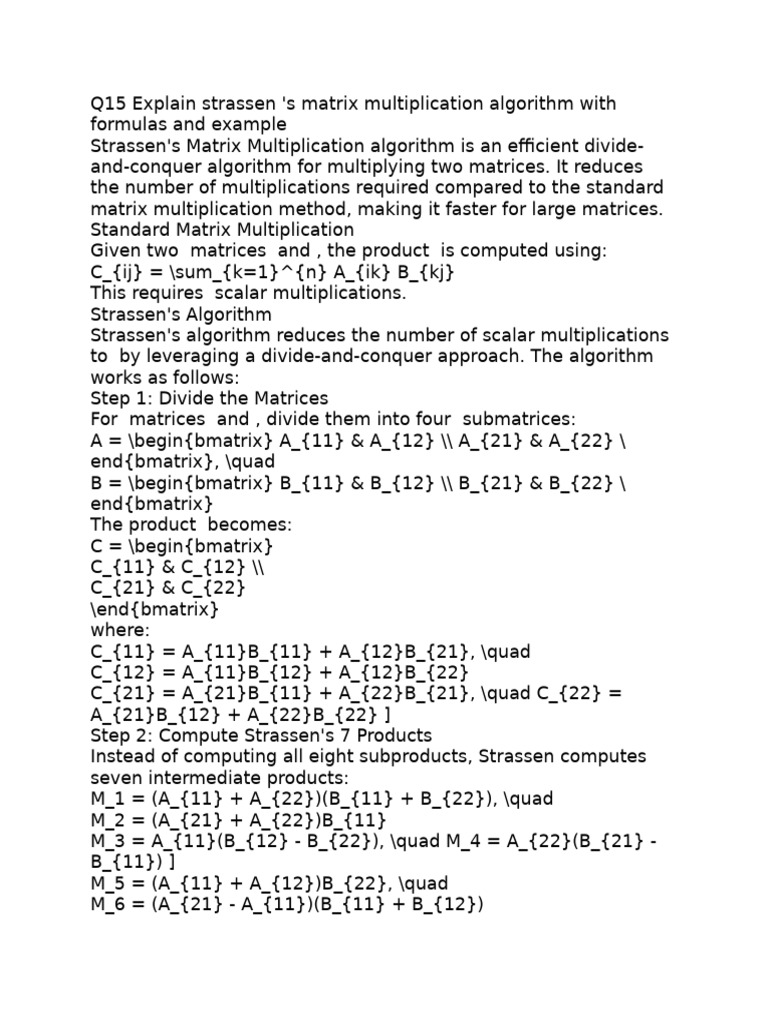 Q15 Explain Strassen 'S Matrix | PDF | Matrix (Mathematics ...