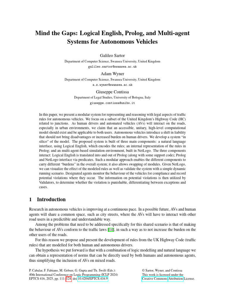Mind The Gaps. Logical English, Prolog, and Multi-Agent Systems For Autonomous Vehicles | PDF ...