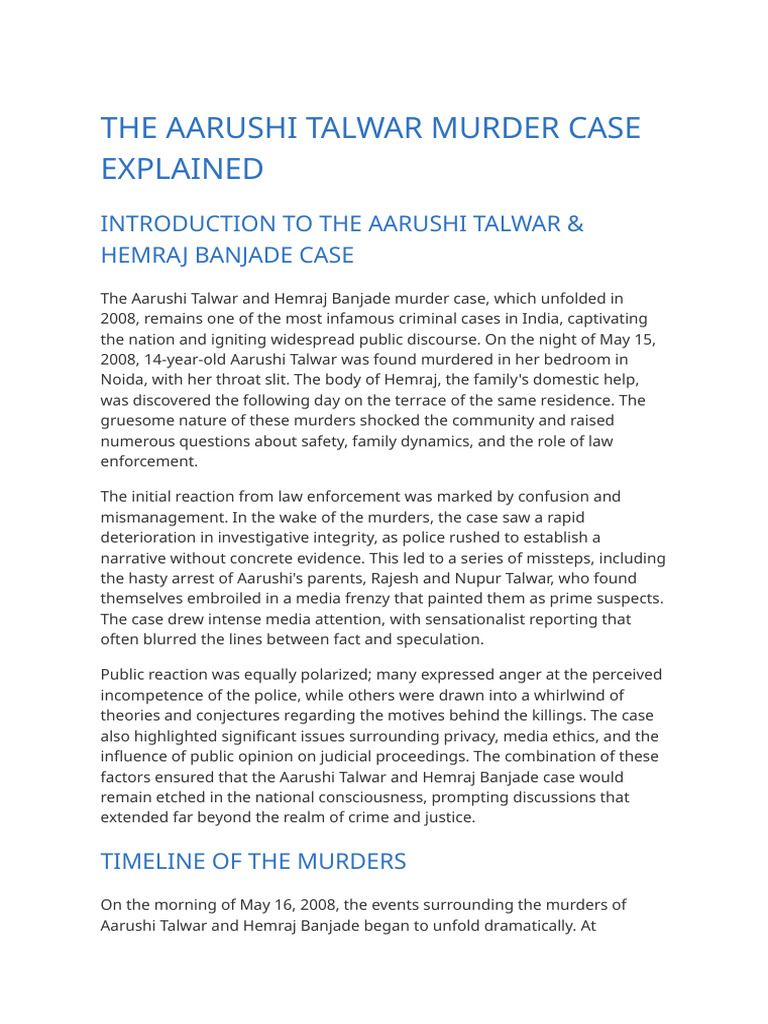 Examining The Aarushi Talwar Case | PDF | Crime Scene | Forensic Science