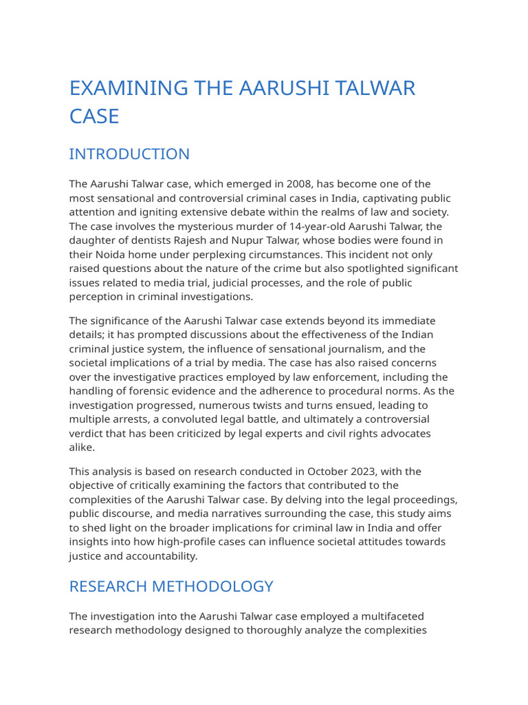 Examining The Aarushi Talwar Case | PDF | Crime Scene | Methodology