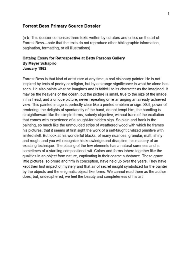Forrest Bess Primary Source Dossier | PDF | Alchemy | Paintings