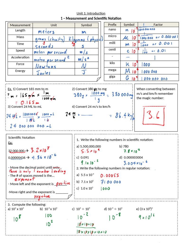 Notes - 1 - Measurement and Sci Not | PDF