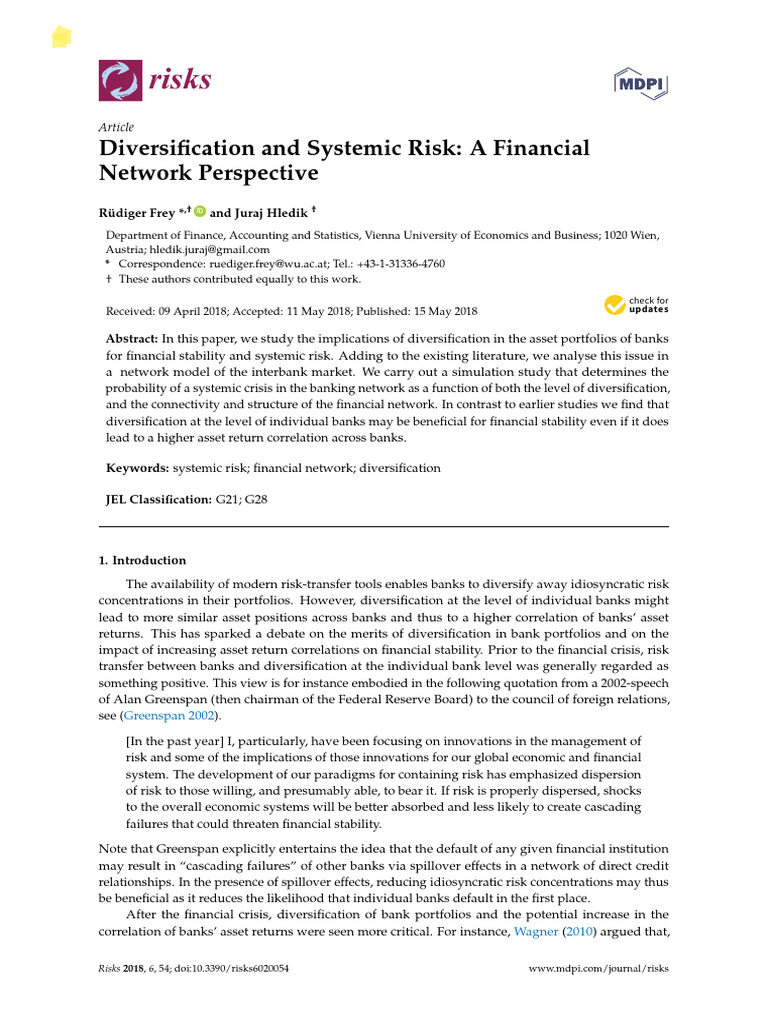 Diversification and Systemic Risk A Financial Netw | PDF | Systemic ...
