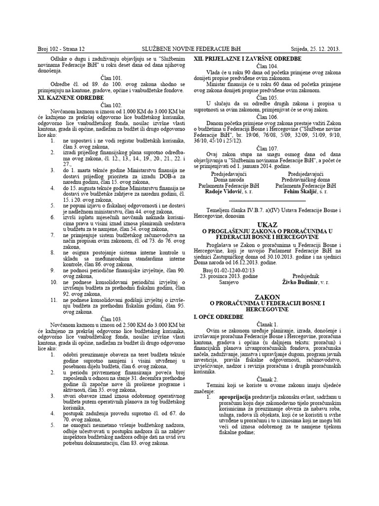 Zakon-o-proracunima-u-FBiH-SNFBiH-102-13 | PDF