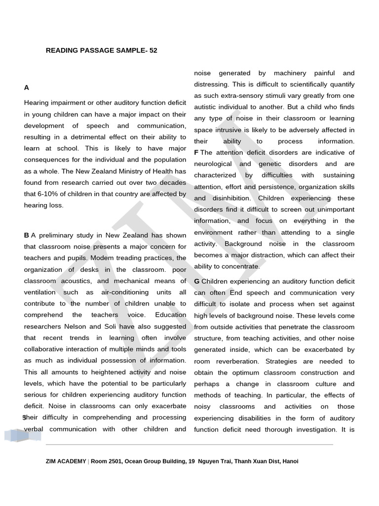 IELTS Academic Reading Sample 52 | PDF | Autism | Classroom