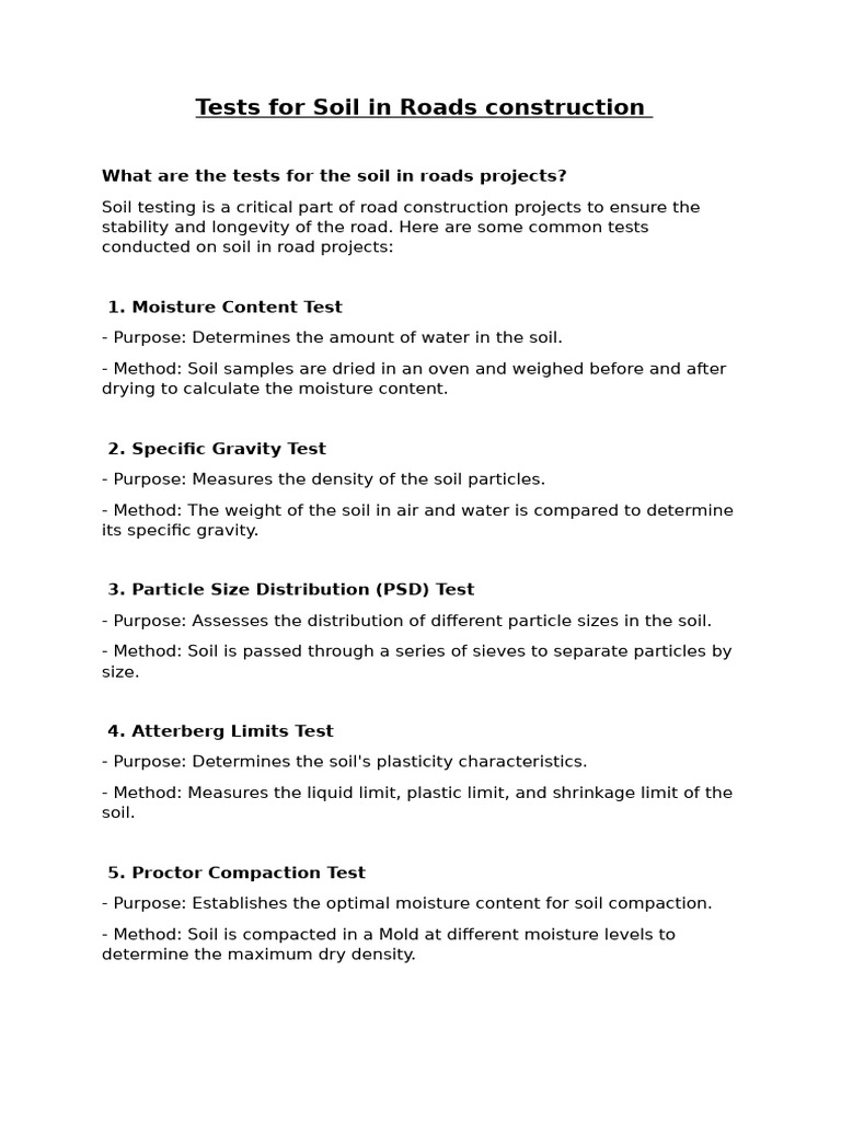 Soil Tests for Road Construction | PDF
