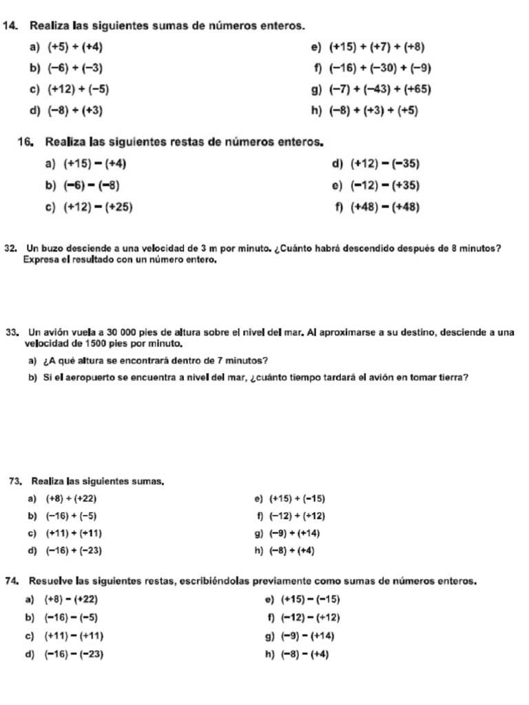 Ejercicios Numeros Enteros | PDF