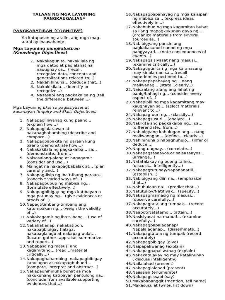 Behavioral Objectives in Filipino | PDF