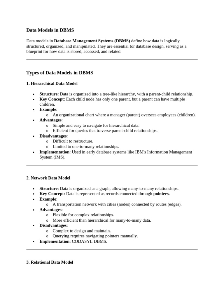 Data Models in DBMS | PDF | Databases | Relational Database Data Models in DBMS | PDF | Databases | Relational Database