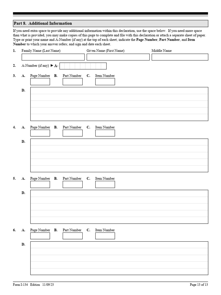 Form I-134: Additional Info Guide | PDF