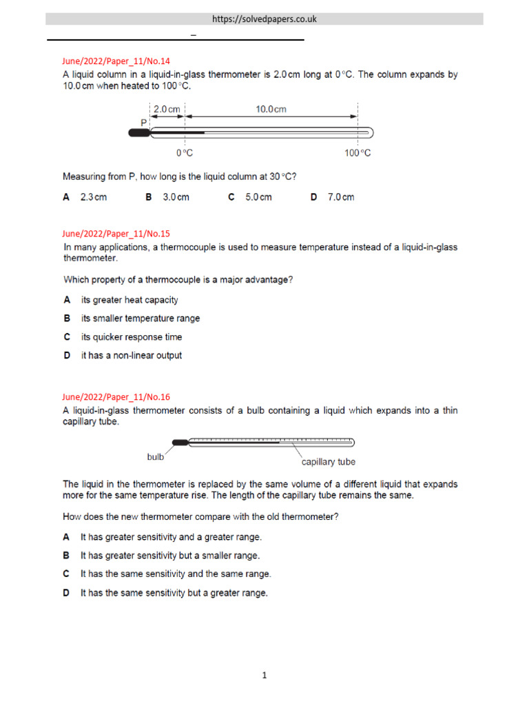 Thermal Properties O Level Papers 2022 | PDF