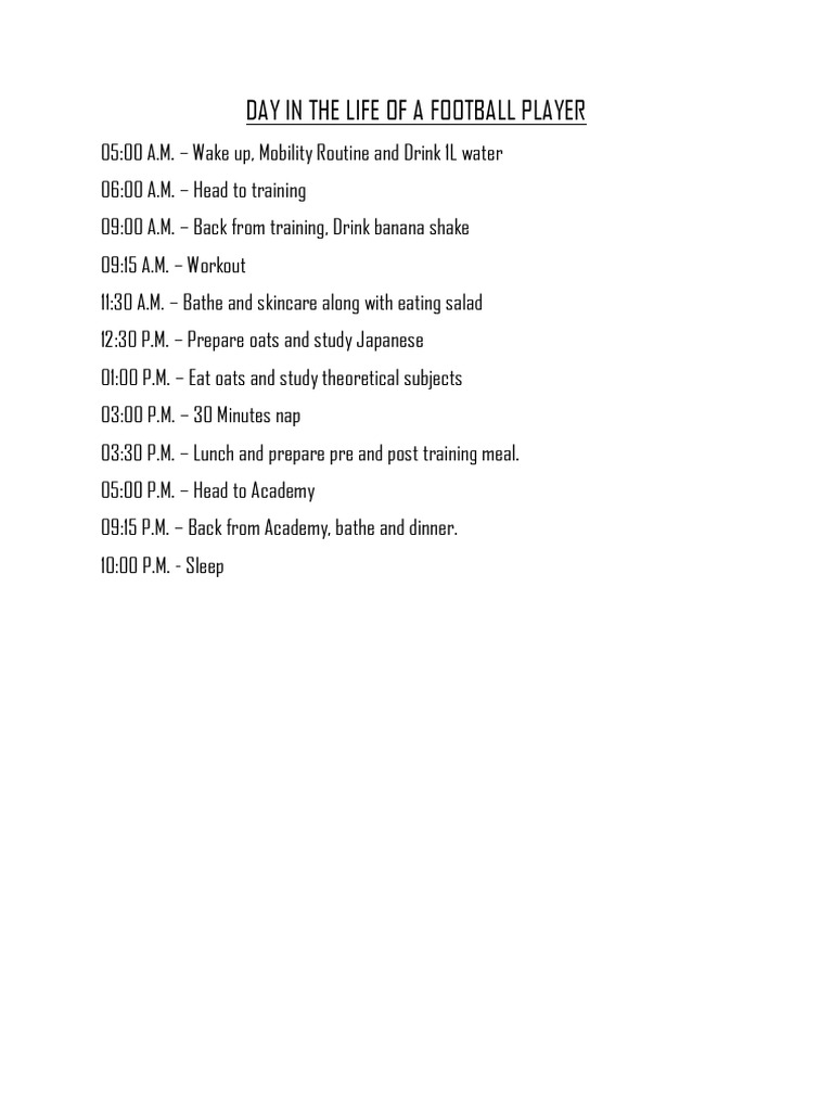 Daily Routine of a Football Player | PDF
