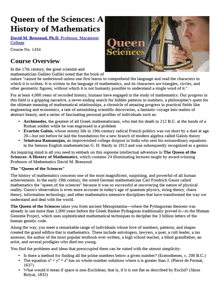 TTC Queen of The Sciences A History of Mathematics | PDF | Mathematics ...