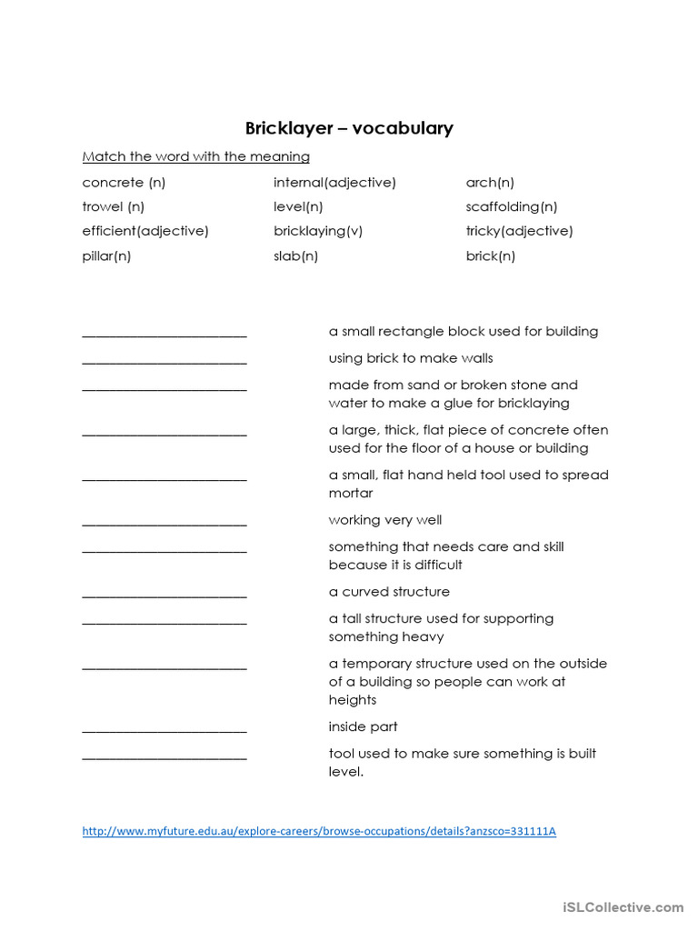 Bricklayer Vocabulary Guide | PDF