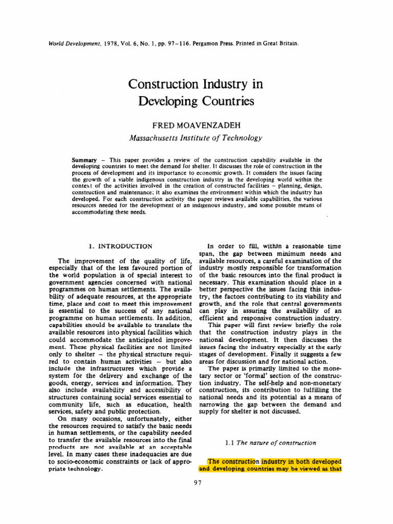 Construction Industry in Developing Countries | PDF | Labour Economics ...