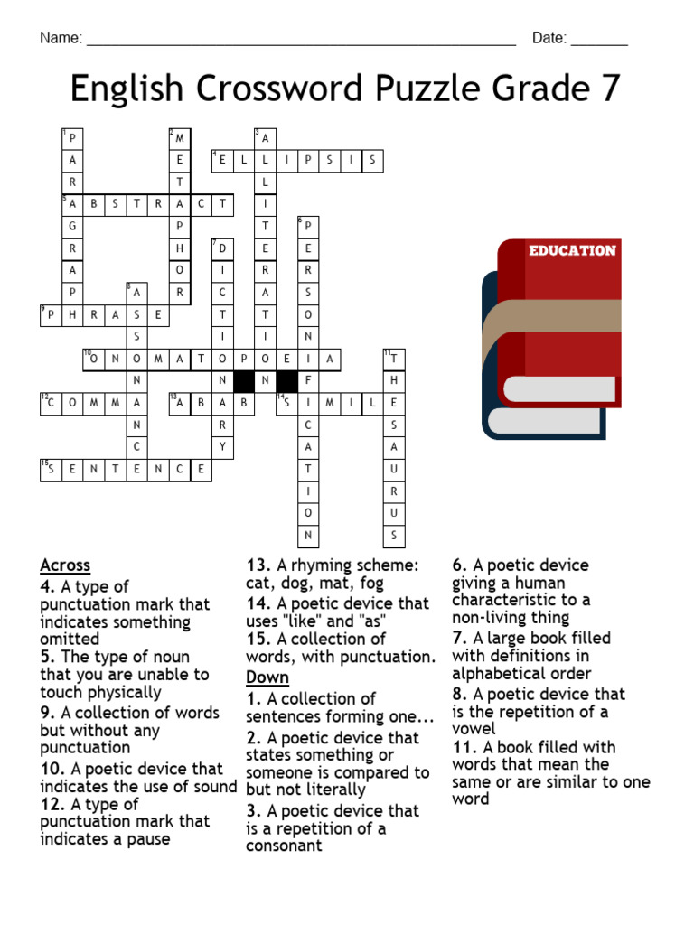 Grade 7 Crossword Puzzle Answers | PDF | English Language | Word