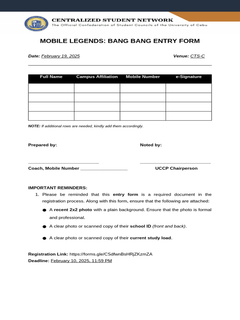 Uc Days MLBB Entry Form | PDF