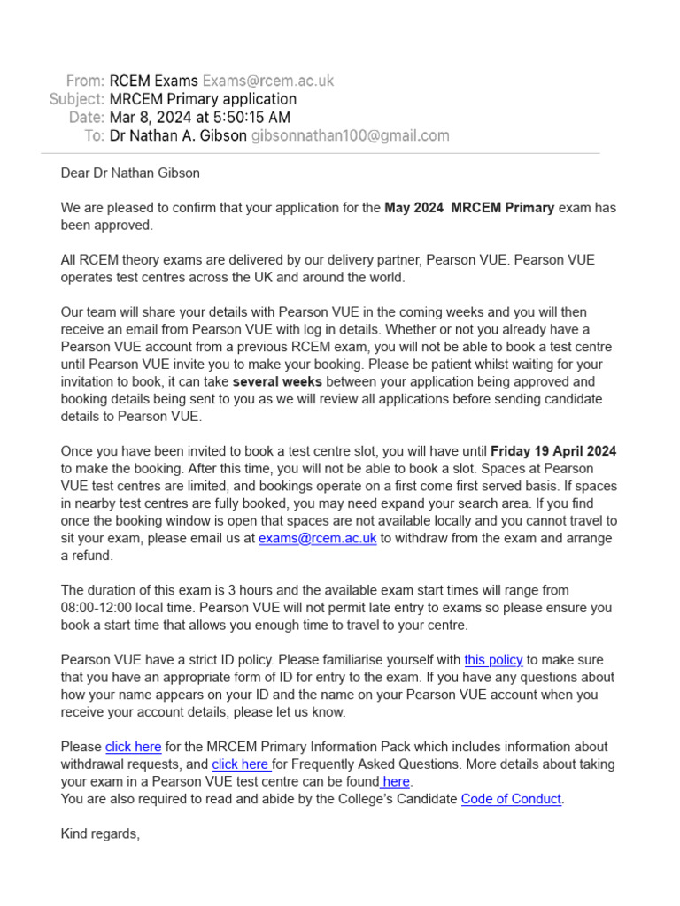 MRCEM Primary Application | PDF