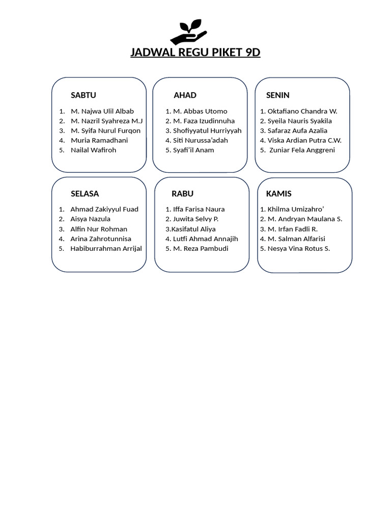 JADWAL REGU PIKET 9D | PDF