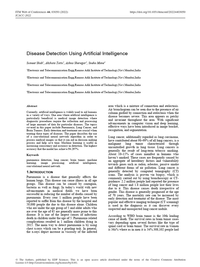 Disease Detection Using Artificial Intelligence | PDF | Machine Learning | Brain Tumor