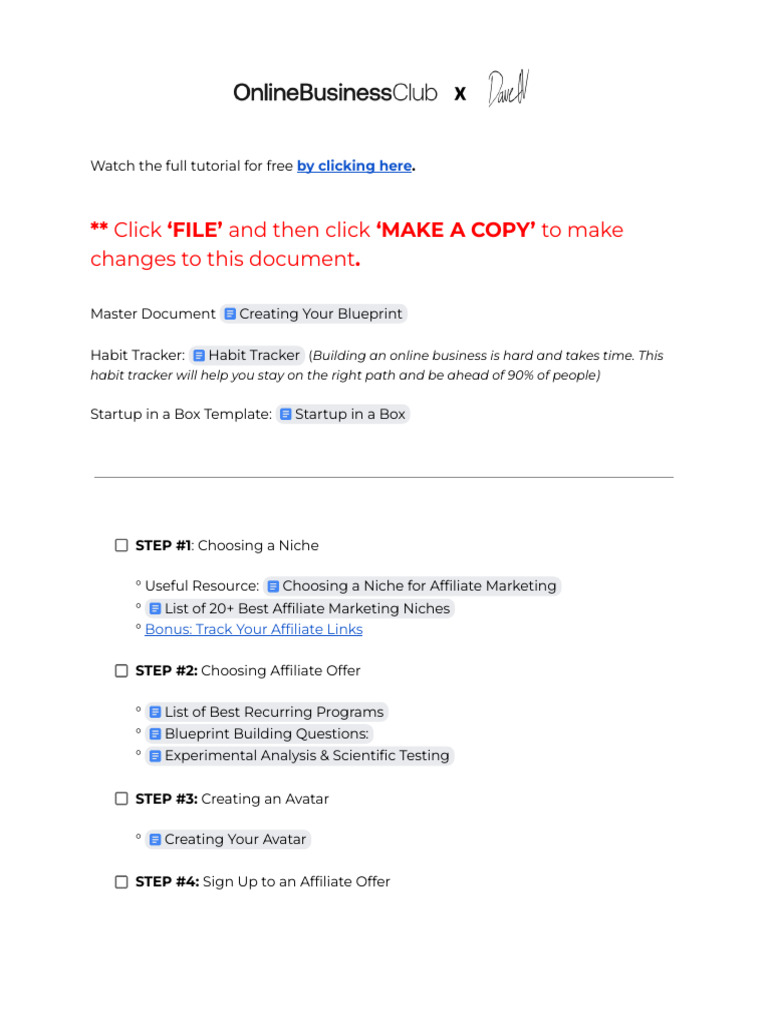 Dave Nick's Affiliate Marketing STARTER Blueprint | PDF