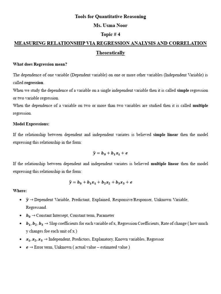 Regression Analysis and Correlation Tools | PDF | Linear Regression | Regression Analysis
