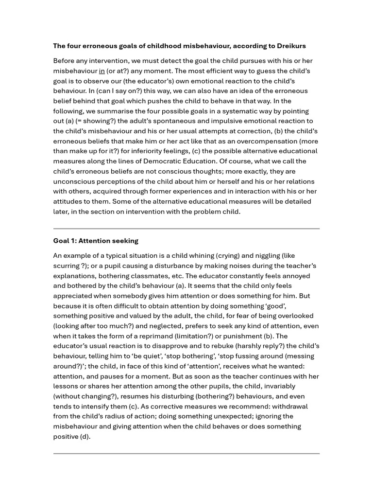 Four Erroneous Goals of Misbehavior | PDF | Revenge | Punishments