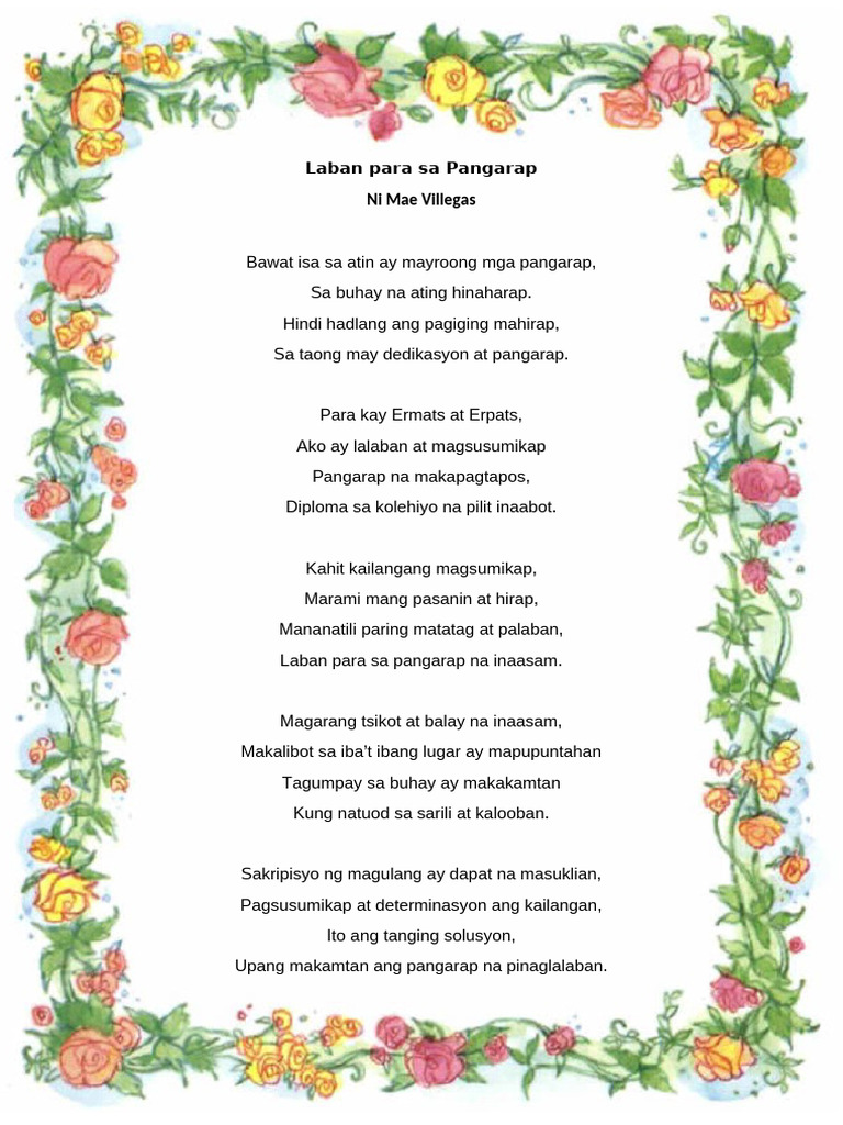 Tula Sa Filipino - Villegas, Mae D. Bsed Sci - 1a | PDF