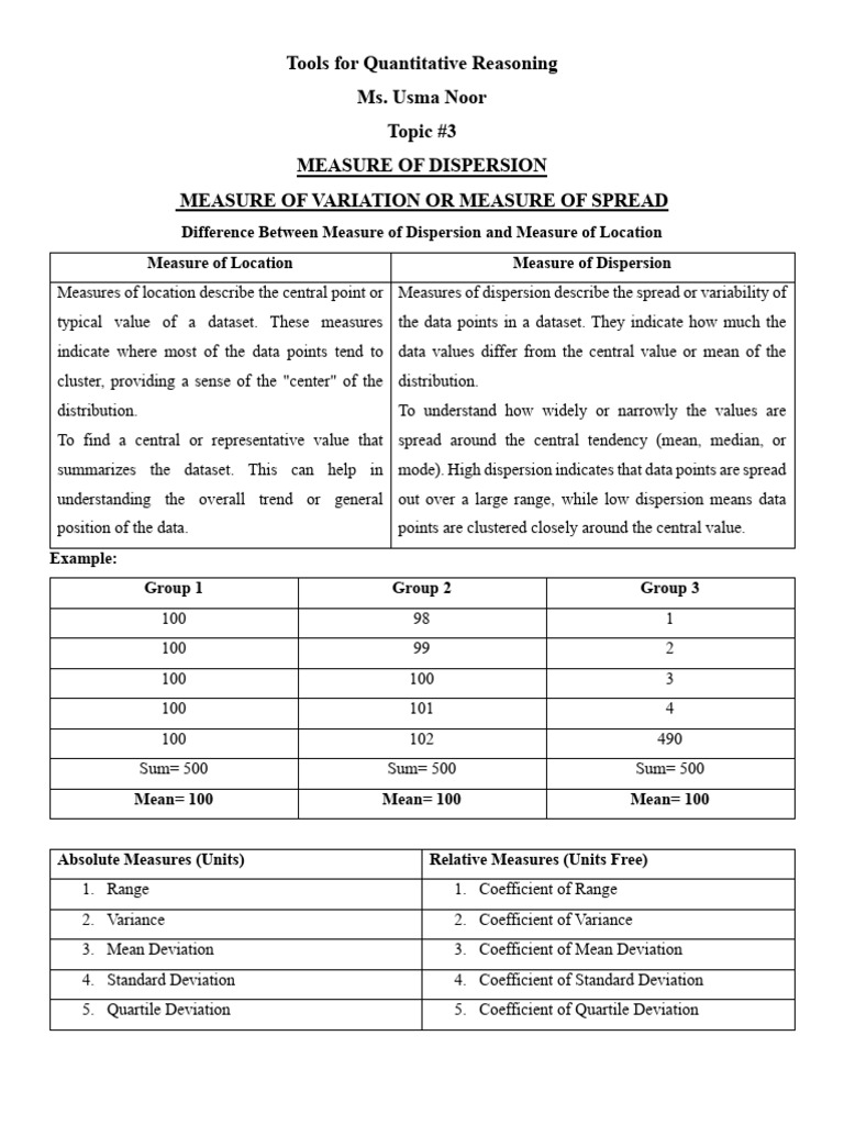 Understanding Measures of Dispersion | PDF | Statistical Dispersion ...