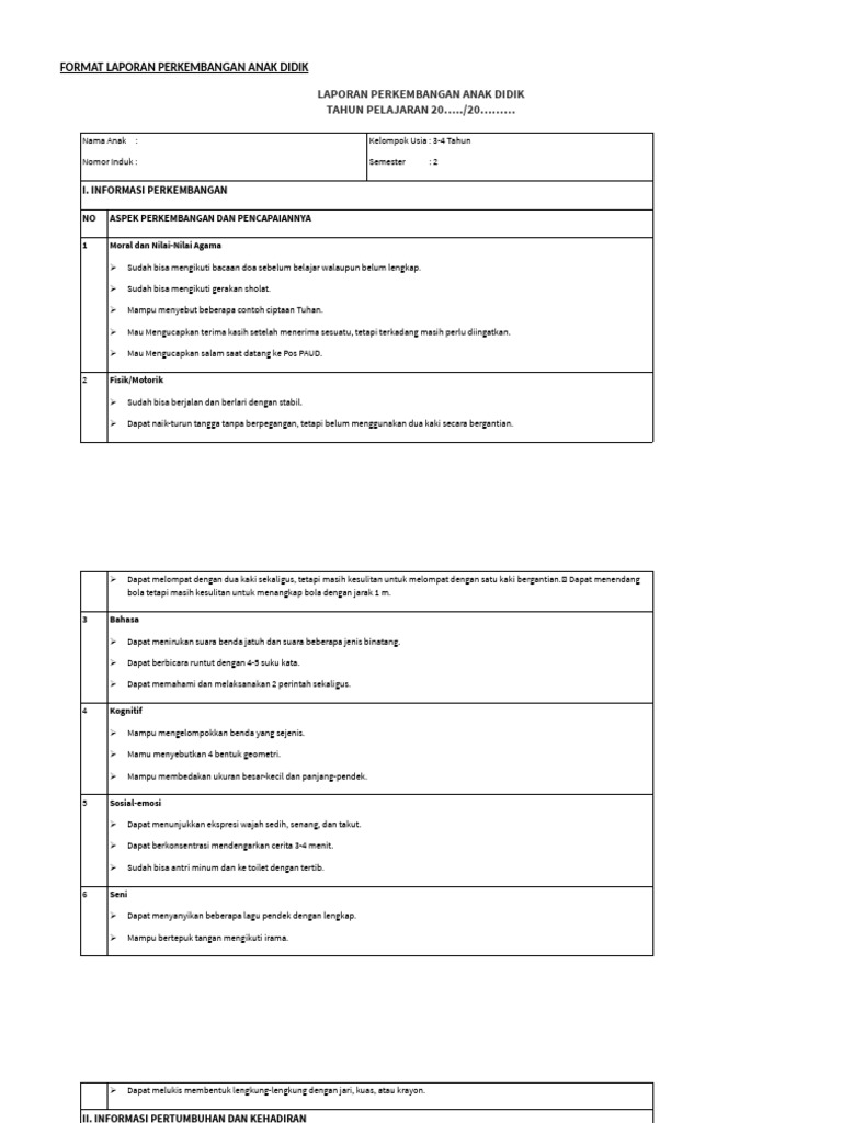 Format Laporan Perkembangan Anak Didik | PDF