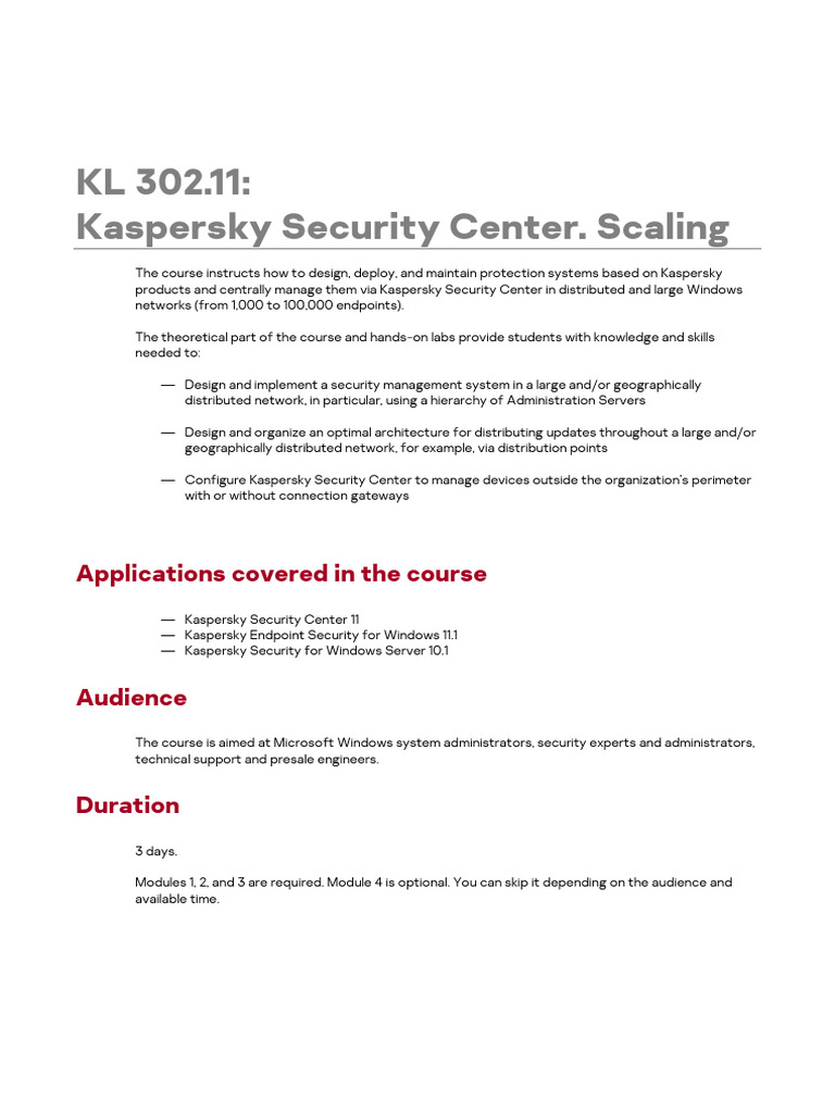 KL 302.11 Kaspersky Security Center - Scaling | PDF | Computer Network | Microsoft Windows