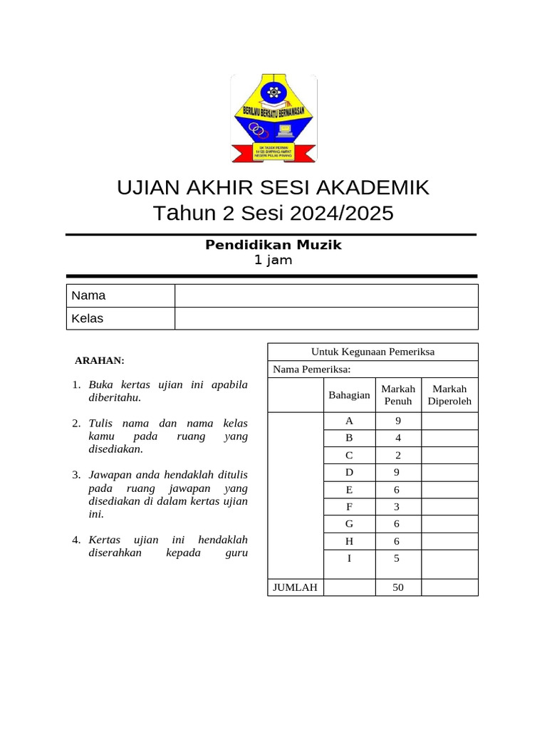 cover markah MZ uasa 2024 | PDF